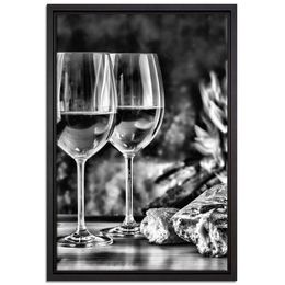 Pixxprint Leinwandbild Baguette Wein Alkohol