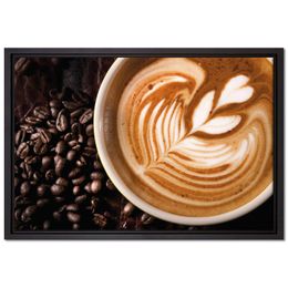 Pixxprint Leinwandbild Tasse Kaffee mit Schaumherz