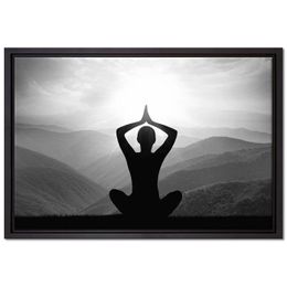 Pixxprint Leinwandbild Meditierender Mann in den Bergen