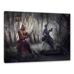 Pixxprint Leinwandbild Kampf zwischen Samurai und Ninja
