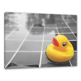 Pixxprint Leinwandbild Quietsche Ente im Wasser