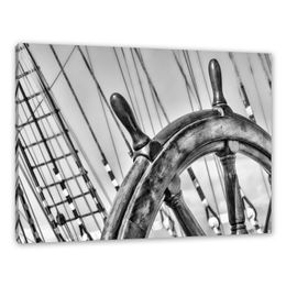Pixxprint Leinwandbild Steuerrad auf dem Schiff
