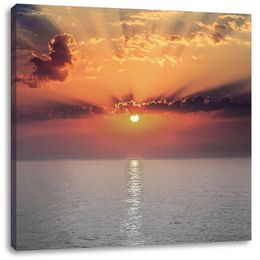 Pixxprint Leinwandbild Sonnenuntergang über dem Meer