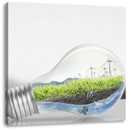 Pixxprint Leinwandbild grüne Energie in Glühbirne