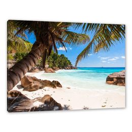 Pixxprint Leinwandbild Palmenstrand Seychellen