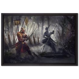 Pixxprint Leinwandbild Kampf zwischen Samurai und Ninja