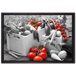 Pixxprint Leinwandbild Gemüse in Holzkisten