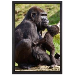 Pixxprint Leinwandbild Gorilla-Baby küsst seine Mutter
