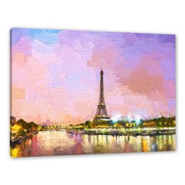 Pixxprint Leinwandbild Eifelturm Paris bei Nacht