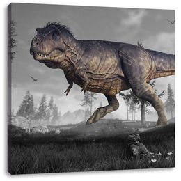 Pixxprint Leinwandbild T-Rex Dinosaurier in der Natur