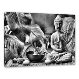Pixxprint Leinwandbild Buddha Statue