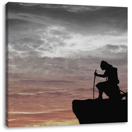 Pixxprint Leinwandbild Samurai auf der Spitze des Berges