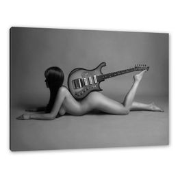 Pixxprint Leinwandbild Nackte Frau mit Gitarre