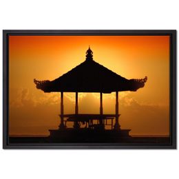 Pixxprint Leinwandbild Pagode in Bali im Sonnenuntergang