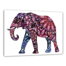 Pixxprint Leinwandbild Elefant mit Ornamenten