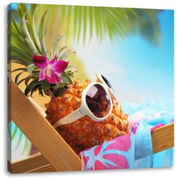 Pixxprint Leinwandbild Ananas macht Urlaub