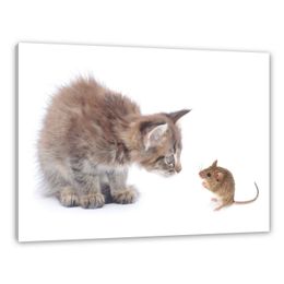 Pixxprint Leinwandbild Katze und Maus Freunde