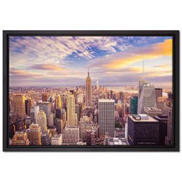 Pixxprint Leinwandbild Skyline New York Sonnenuntergang