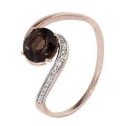 Jobo Fingerring Ring mit Rauchquarz und 3 Diamanten, 585 Roségold bicolor, goldfarben