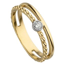 Jobo Fingerring 2-reihiger Ring mit Diamant 0,07 ct., 585 Gold, gelb|goldfarben