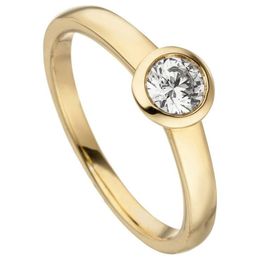 Jobo Fingerring Ring mit Diamant Brillant 0,15 ct., 585 Gold, gelb|goldfarben