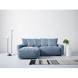 Mr. Couch Ecksofa Brasilia, Wahlweise mit Kaltschaum (140kg Belastung/Sitz), Bettfunktion, blau|grau