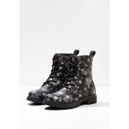 sheego Große Größen: Schnürboots mit Blumenprint, in gecrinkelter Optik, schwarz gemustert, Gr.39