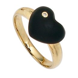 Jobo Fingerring Ring mit Onyx und Diamant, 585 Gold, gelb|goldfarben