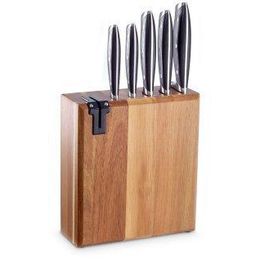 ECHTWERK Messerblock (6tlg), Küchenmesser-Set aus Akazienholz, Inkl. Integriertem Messerschärfer, braun|schwarz