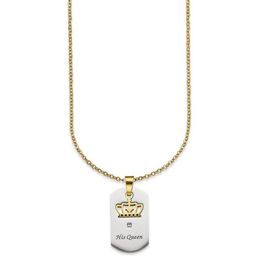 Bruno Banani Kette mit Anhänger Schmuck Geschenk, Halskette Ankerkette, Krone feste Gravur "His Queen", mit Zirkonia (synth), gelb|goldfarben