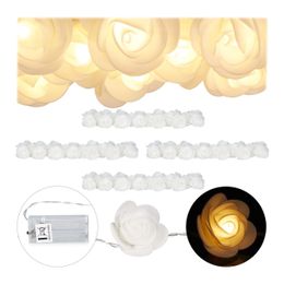 Relaxdays Lichterkette 4x Rosen Lichterkette weiß