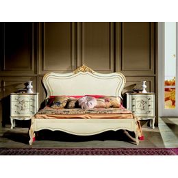 JVmoebel Schlafzimmer-Set Luxus Bett mit Holz Kopfteil und 2 Nachttischen Italien Möbel