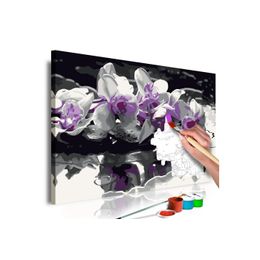 Artgeist Malen nach Zahlen Violette Orchidee (schwarzer Hintergrund & Wasserspiegelung)