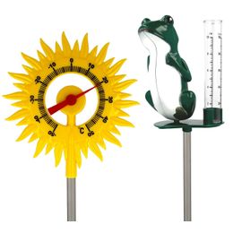 Lantelme Regenmesser Frosch und Gartenthermometer Sonne Regenmesser (Metall Erdspieße