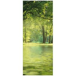 Wallario Acrylglasbild, Idyllischer See im Wald bei Sonnenschein