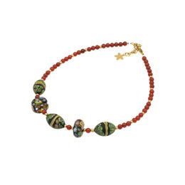 Bella Carina Perlenkette Kette mit Murano Glas Mosaik Perlen grün bunt und Karneol