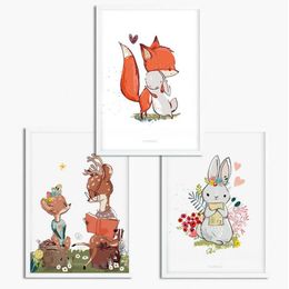 Sunnywall Poster Poster Kinderzimmer Fuchs Hase Reh Waldtiere (3er Set)