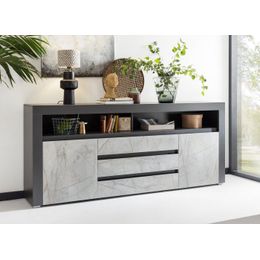 Premium collection by Home affaire Sideboard »Stone Marble«, mit einem edlen Marmor-Optik Dekor, Breite 200 cm, grau