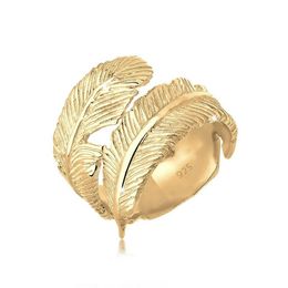 Elli Fingerring Offen mit Feder Design 925 Silber, goldfarben
