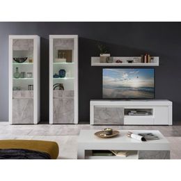 Home Affaire Wohnwand Stone Marble, (4-St), bestehend aus vier Möbelstücken, in grifflosen Design, Breite 328 cm, grau|weiß