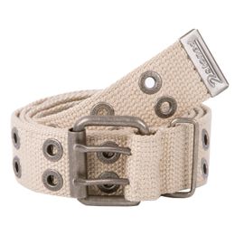 2Stoned Nietengürtel Stoffgürtel Unisex mit Dornschließe, 4 cm breit, 95 cm - 125 cm lang doppelreihige Lochnieten mit Logoprägung, beige, Gesamtlänge