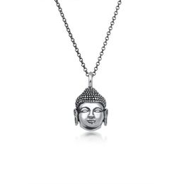 Kuzzoi Lange Kette Herren Anhänger Buddha Kopf Oxidiert 925 Silber, silberfarben