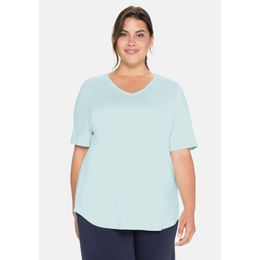 sheego Große Größen: Relaxshirt mit V-Ausschnitt, aus Interlockqualität, blassaqua, Gr.48/50