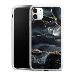 DeinDesign Handyhülle Glitzer Look Marmor Trends Dark marble gold Glitter look, Apple iPhone 11 Silikon Hülle Bumper Case Handy Schutzhülle, weiß