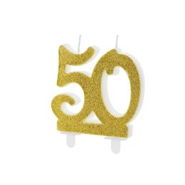 partydeco Geburtstagskerze, Geburtstagskerzen 50 Jahre 7.5cm, gold / glitzer, goldfarben