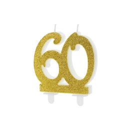 partydeco Geburtstagskerze, Geburtstagskerzen 60 Jahre 7.5cm, gold / glitzer, goldfarben