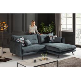 Riess Ambiente Design Ecksofa SHIVA 250cm petrol Samt Couch inklusive Zierkissen schwarze Füße