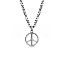 Kuzzoi Kette mit Anhänger Herrenkette Peace Oxidiert 925 Silber, silberfarben