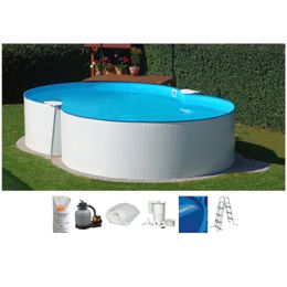 Clear Pool Achtformpool (Set, 7-tlg), 4,7x3x1,2 m inkl. Sicherheitsleiter, weiß
