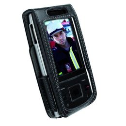 Krusell Handyhülle Classic Case Leder Flip-Tasche Schutz-Hülle, 360-Grad Schutz, Gürtelclip, passend für Sony Ericsson Hazel J20 J20i, schwarz